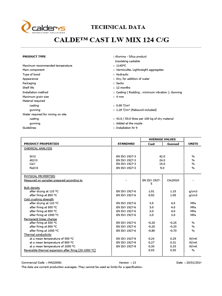 Calde Cast LW Mix 124 CG | PDF