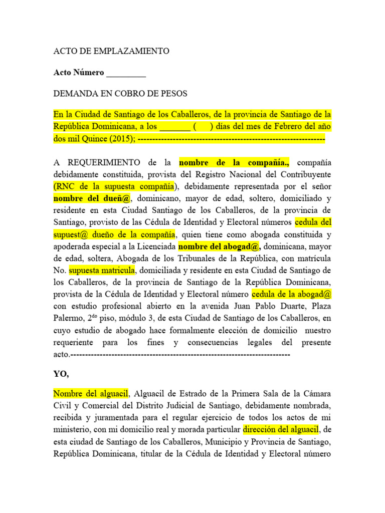 Modelo de Acto de Emplazamiento | PDF | Derecho