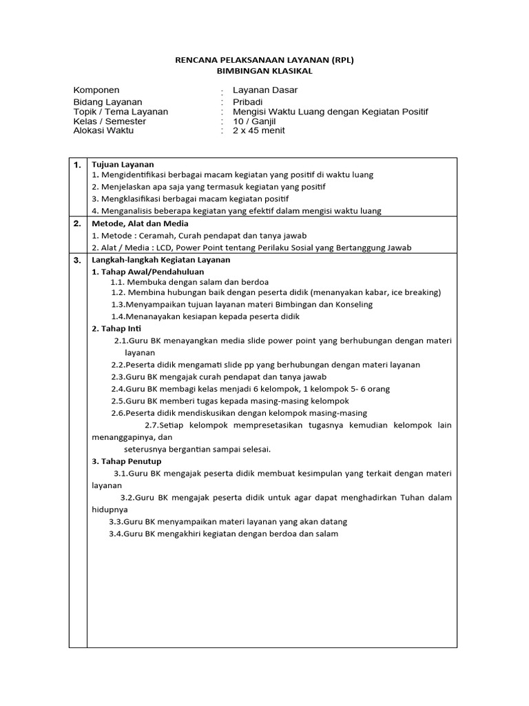 RPL BK KELAS 10 TEMA Mengisi Waktu Luang Dengan Kegiatan Positif | PDF | Pengembangan Diri ...