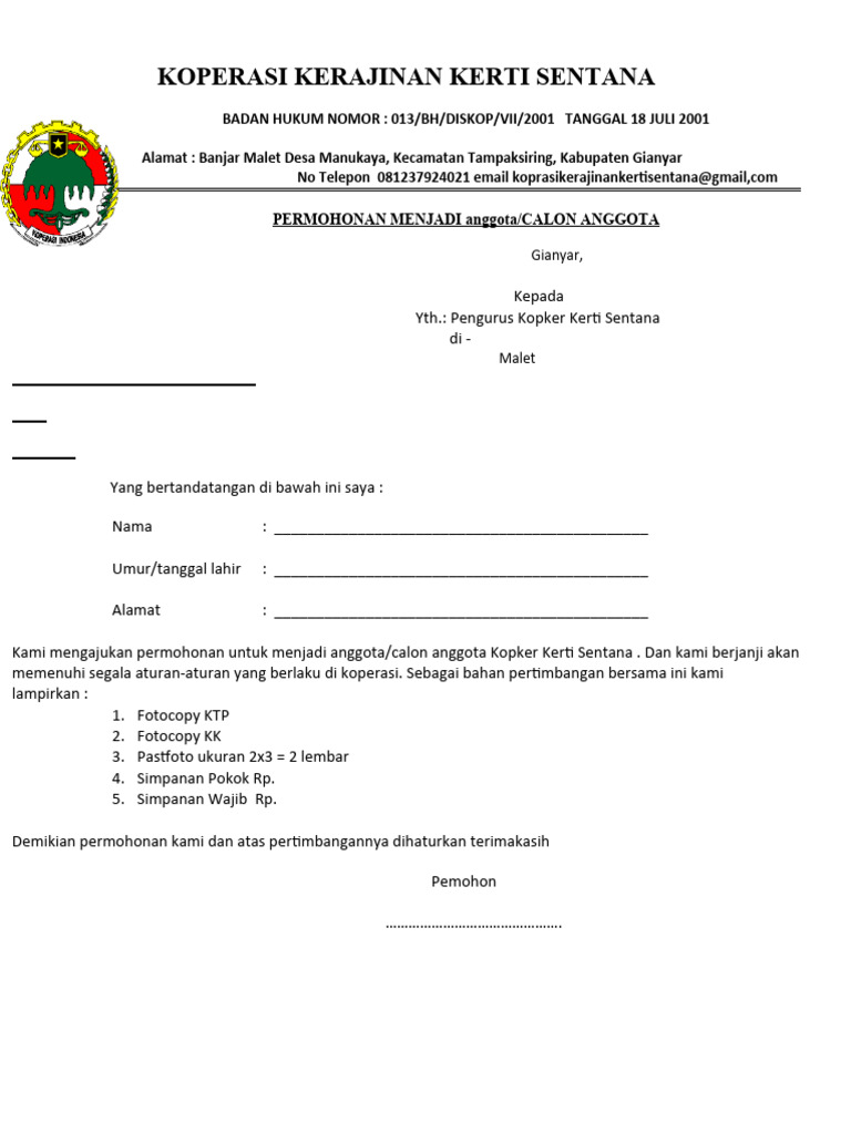 Permohonan Anggota | PDF