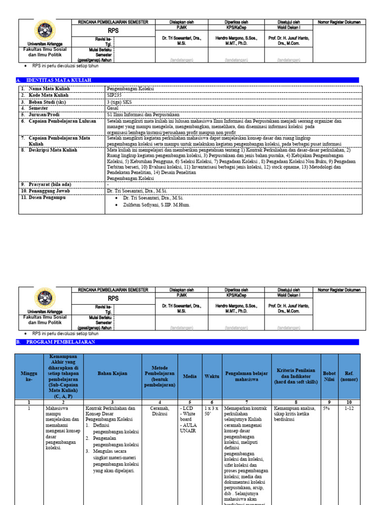 SIP235 - RPS Pengembangan Koleksi (2023) | PDF