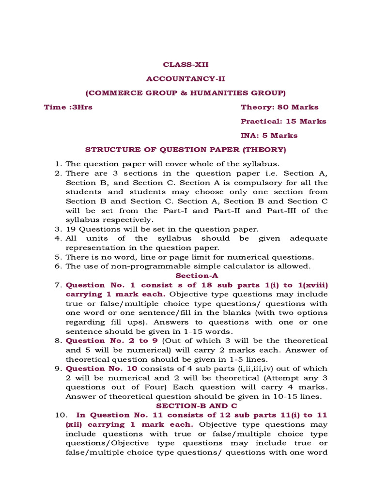 Structure of Accountancy - 12 (2023-24) | PDF | Question | Partnership