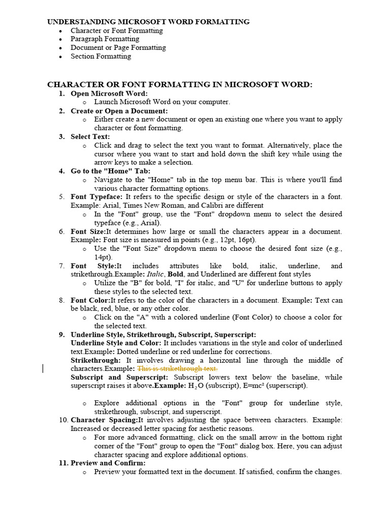 Microsoft Word Formatting | PDF