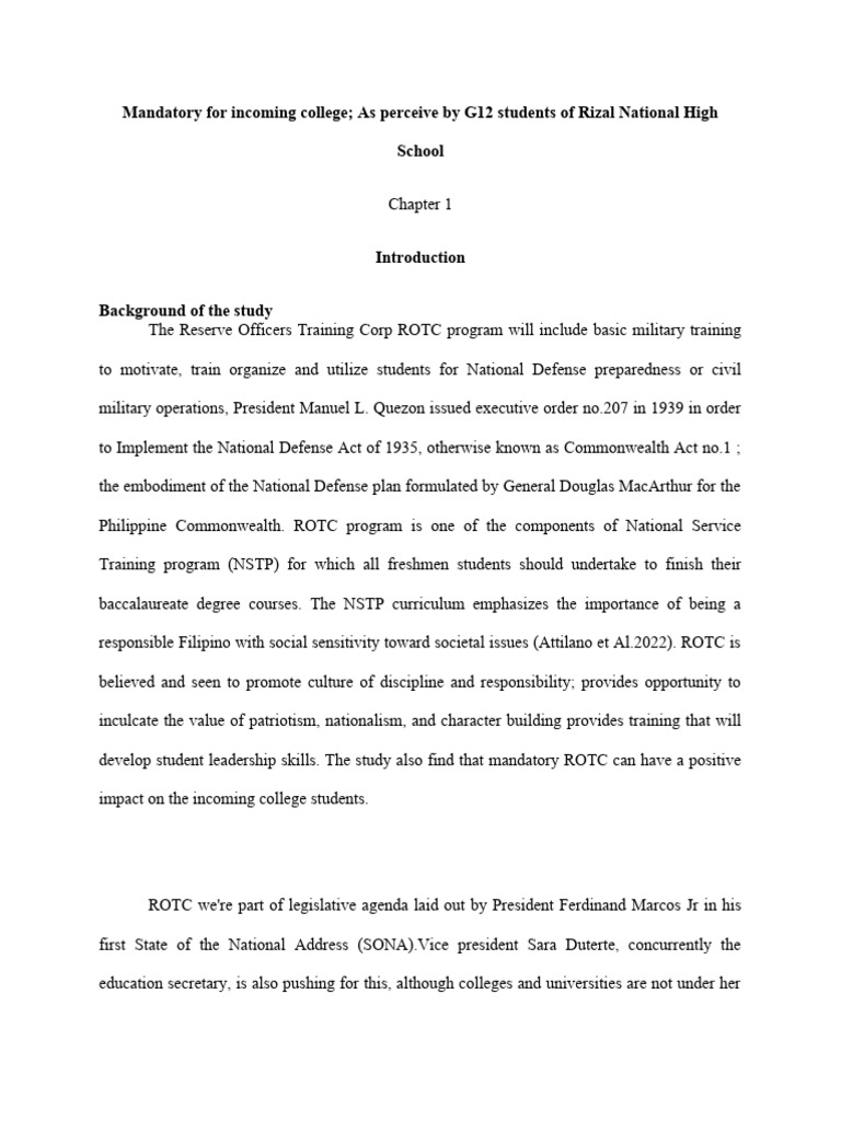 G12 Students' Views on Mandatory ROTC | PDF | Social Science