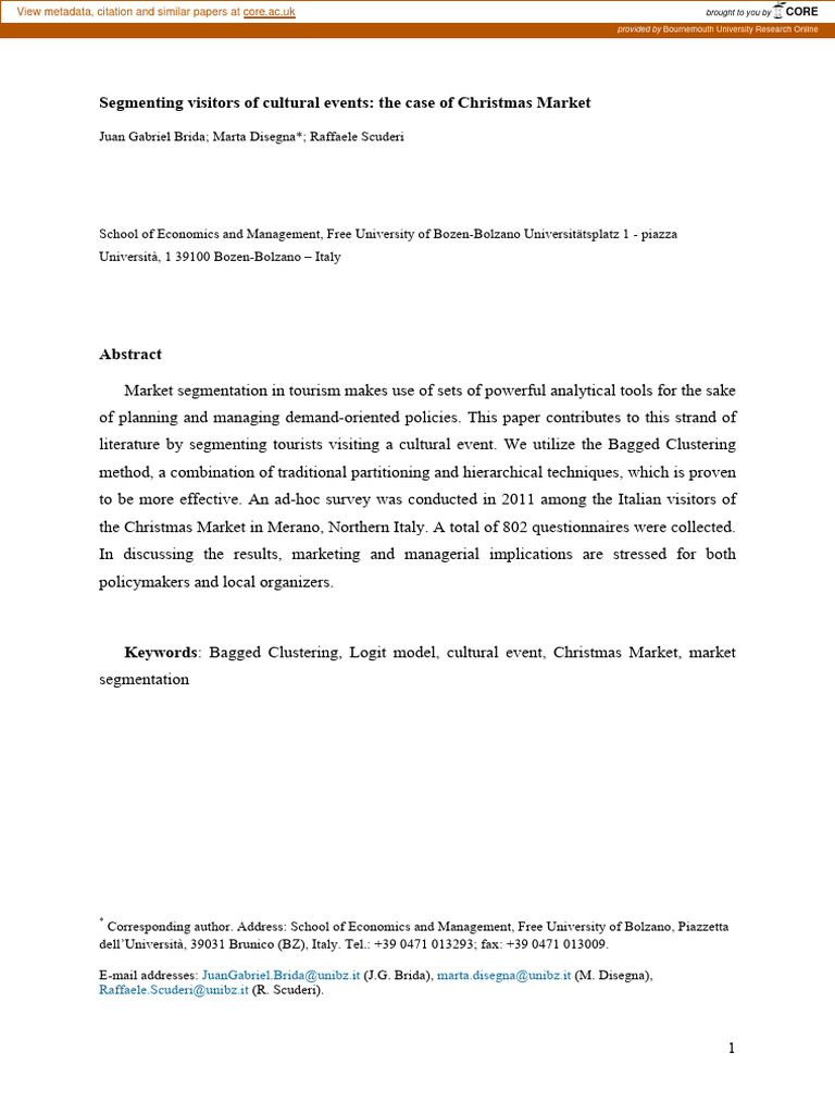 Segmenting Visitors of Cultural Events: The Case of Christmas Market | PDF