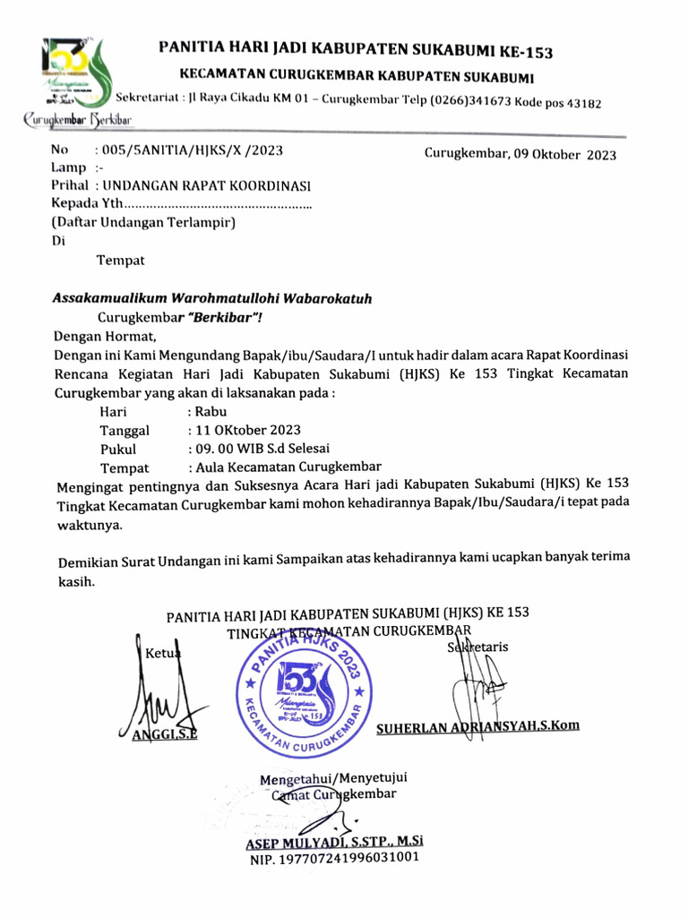 Surat Undangan Rapat Koordinasi | PDF