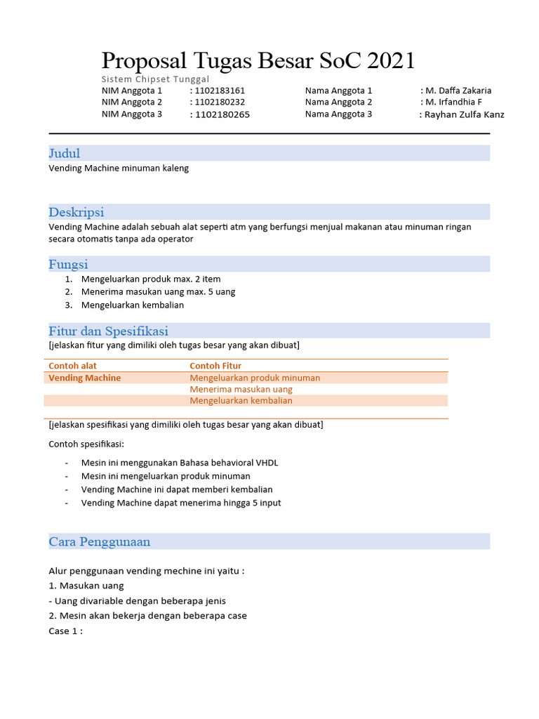 Format Proposal Tugas Besar SCT Vending Machine Minuman | PDF