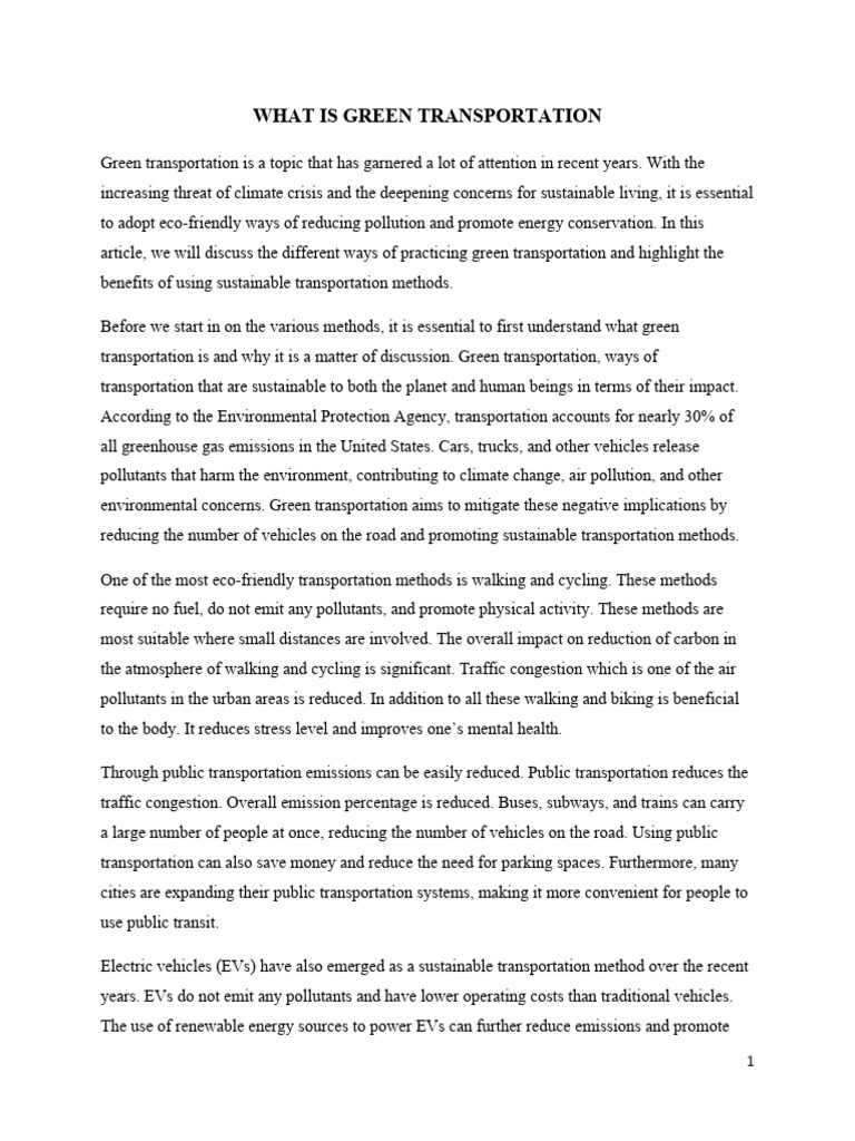 Green Transportation | PDF | Transport | Sustainable Transport