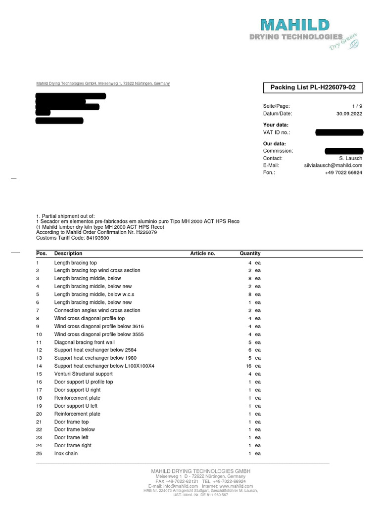 EXAMPLE Packing List | PDF