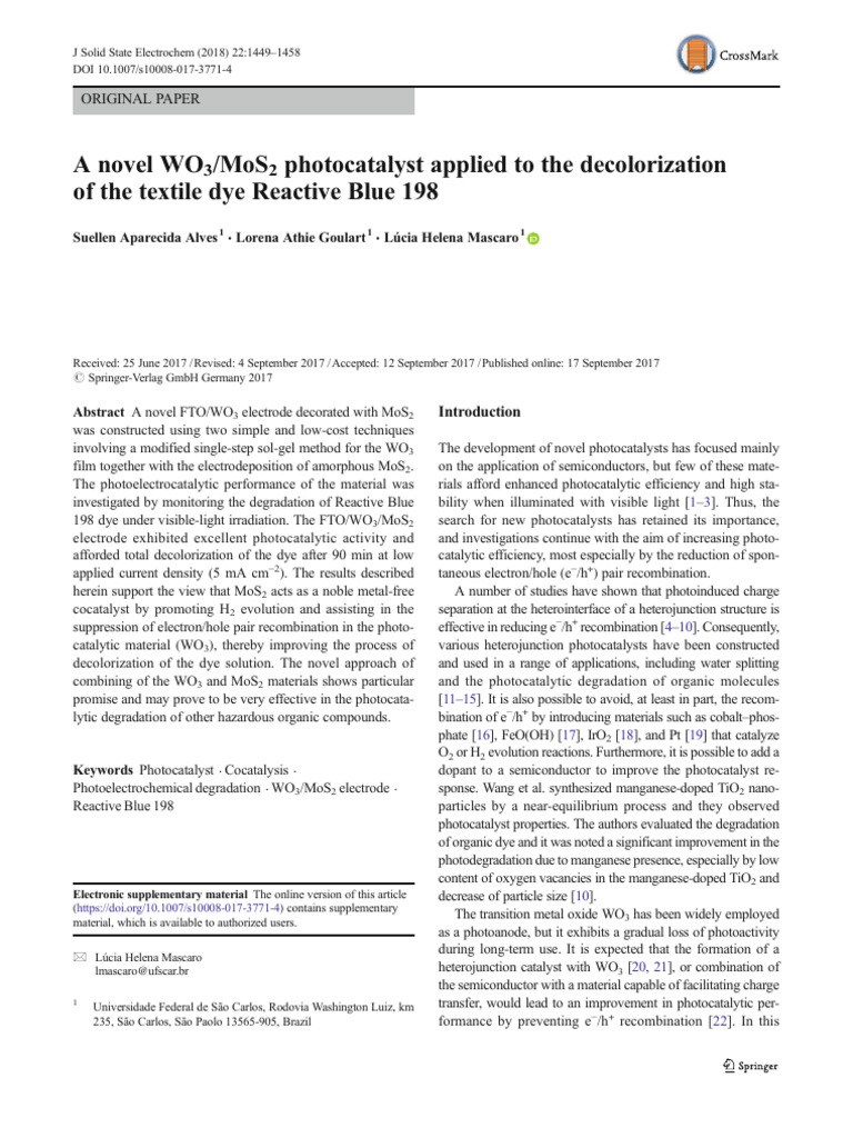 A Novel WO3 - MoS2 Photocatalyst Applied To The Decolorization of The ...