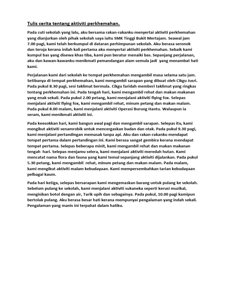 Cerita Tentang Aktiviti Perkhemahan | PDF