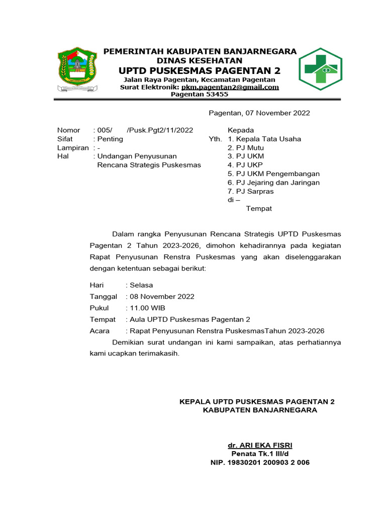 Undangan Penyusunan Renstra 1 | PDF