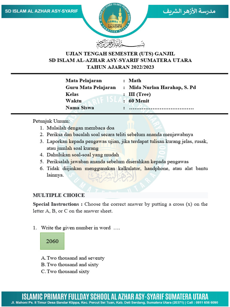 UTS - Math Grade 3 | PDF | Mathematics