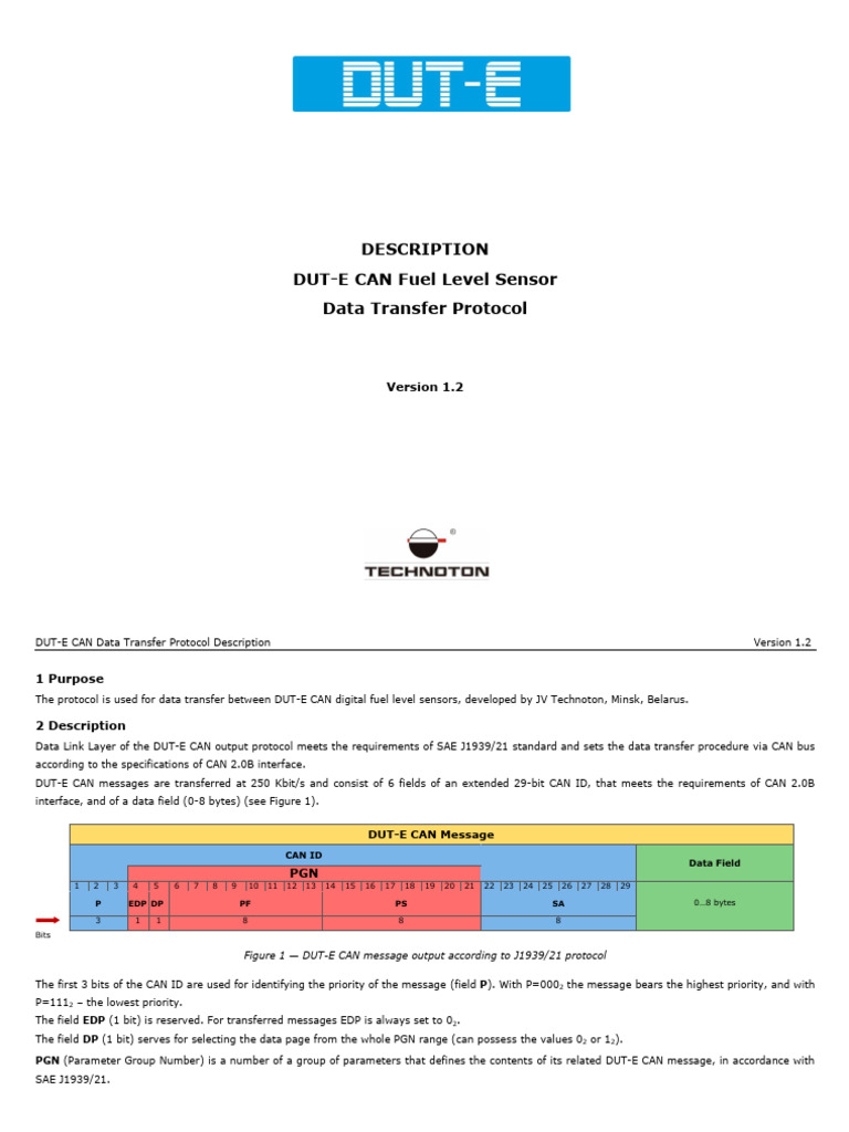 Dut-E Can Data Transfer Protocol Description | PDF