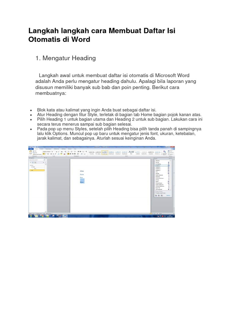 Langkah Buat Daftar Isi Otomatis | PDF