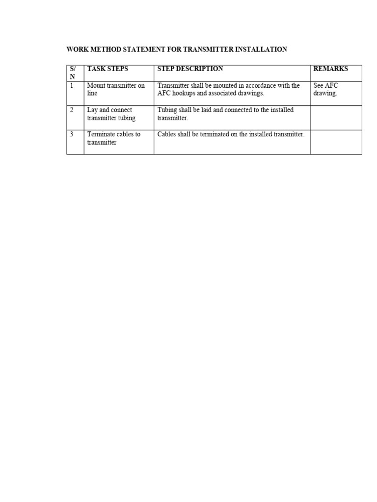 Transmitter Installation Work Method Statement | PDF | Science ...