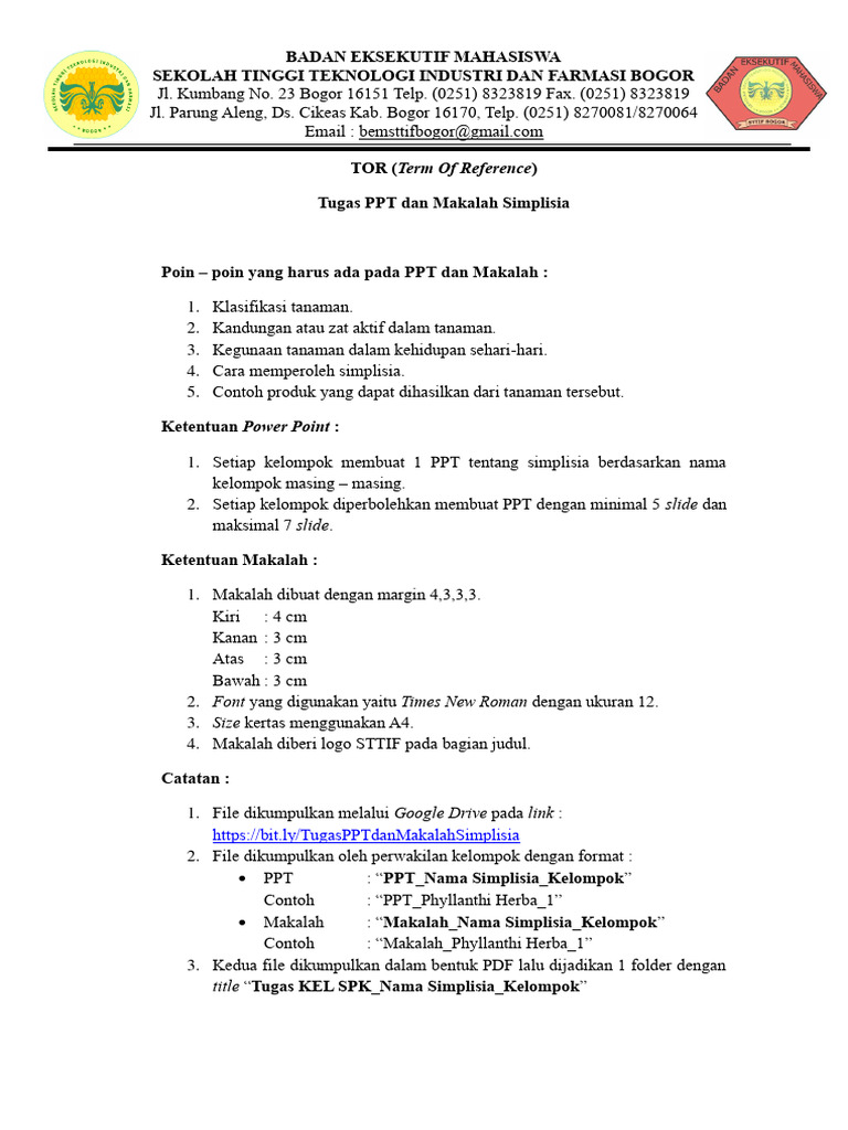 TOR PPT Dan Makalah Simplisia SPK 2023-2 | PDF