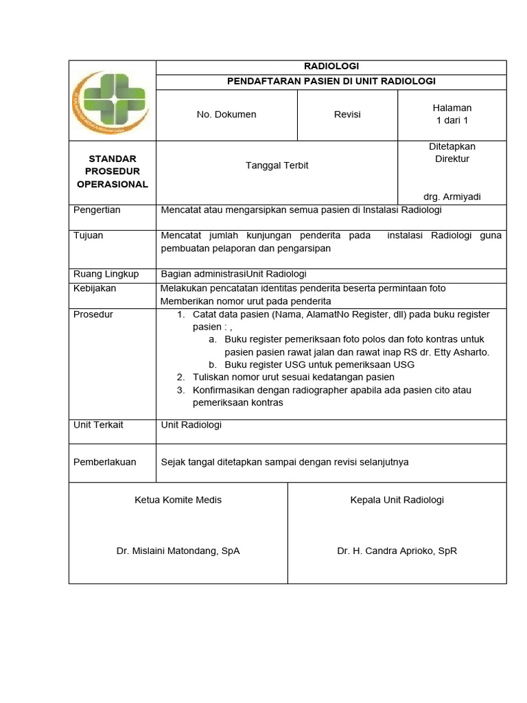 Sop Program Mutu Radiologi | PDF