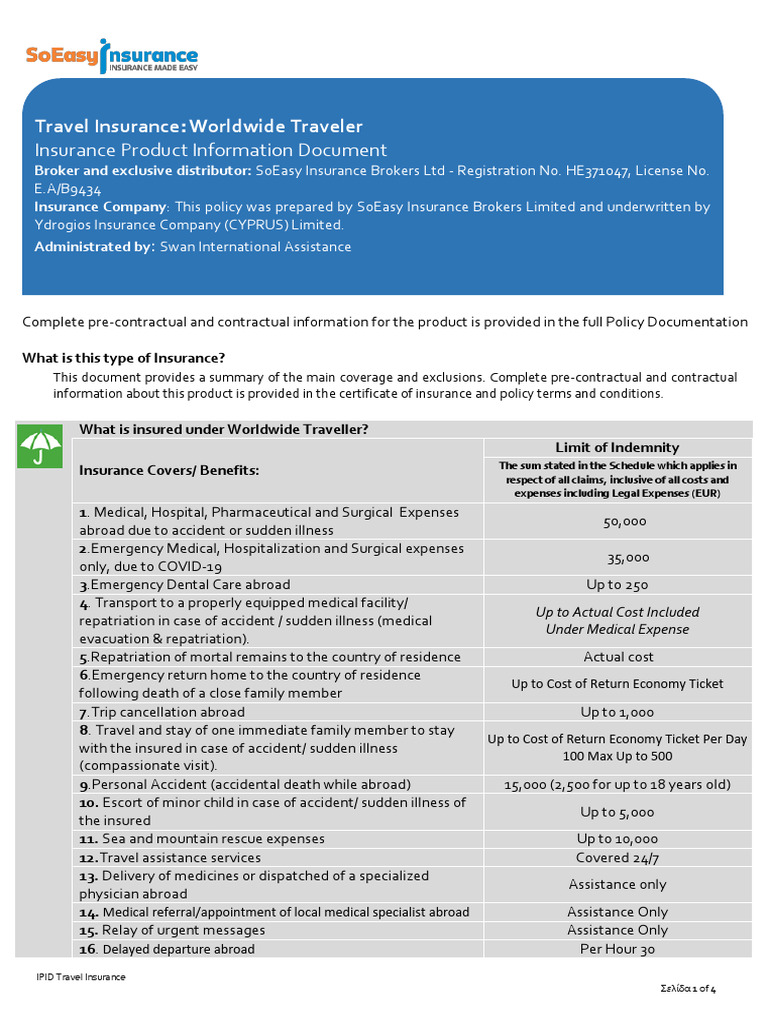 Insurance Product Information Document | PDF