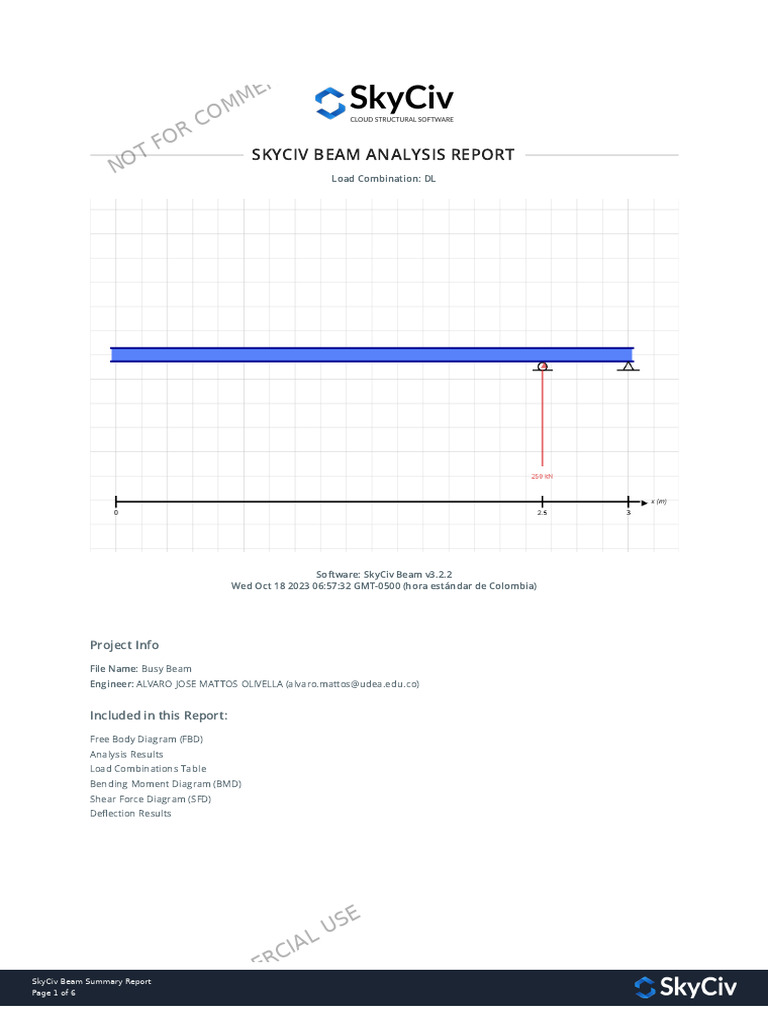 SkyCiv Beam Summary Report - huyaCoz2Pt2XkB99jn7SrxM9ts8CpF8C | PDF | Beam (Structure) | Bending