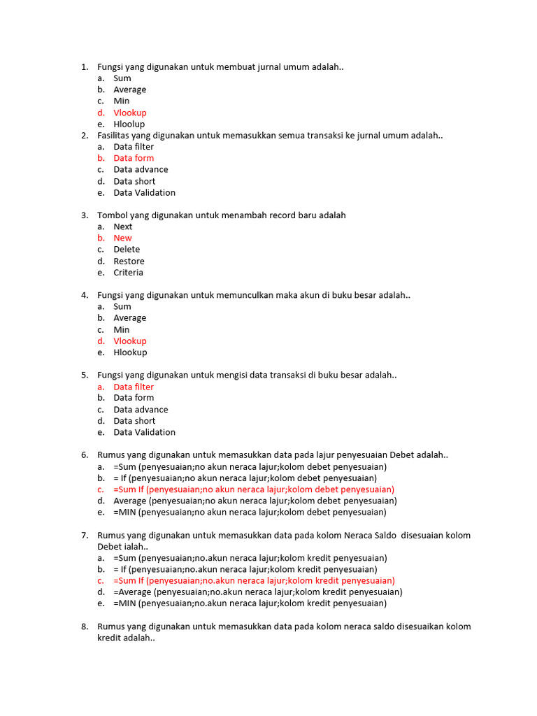 Soal PG Spreadsheet Hal 140 | PDF
