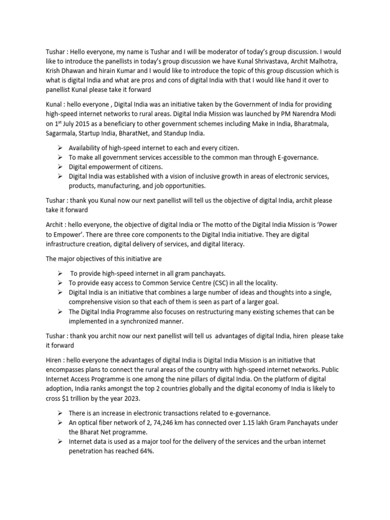 Group Discussion Script Pdf Service Industries Information Technology