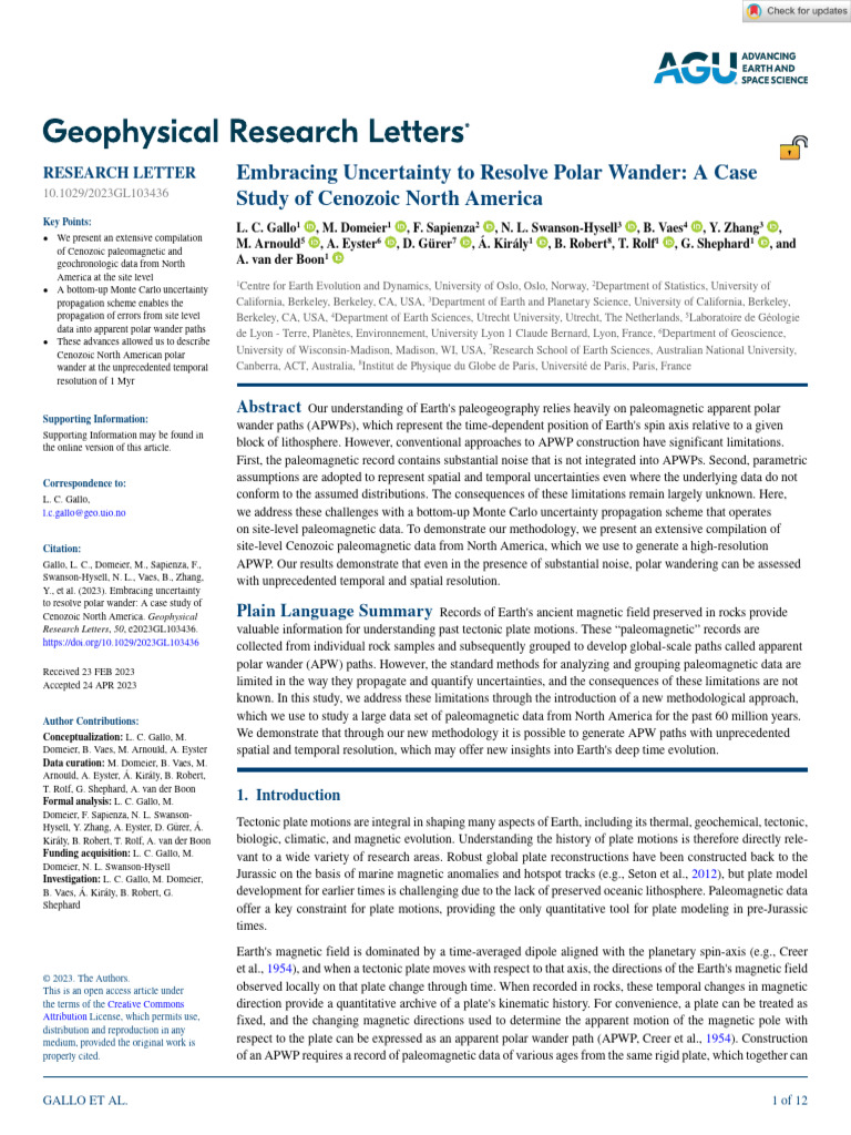 Gallo-Etal-2023 - Embracing Uncertainty To Resolve Polar Wander A Case ...