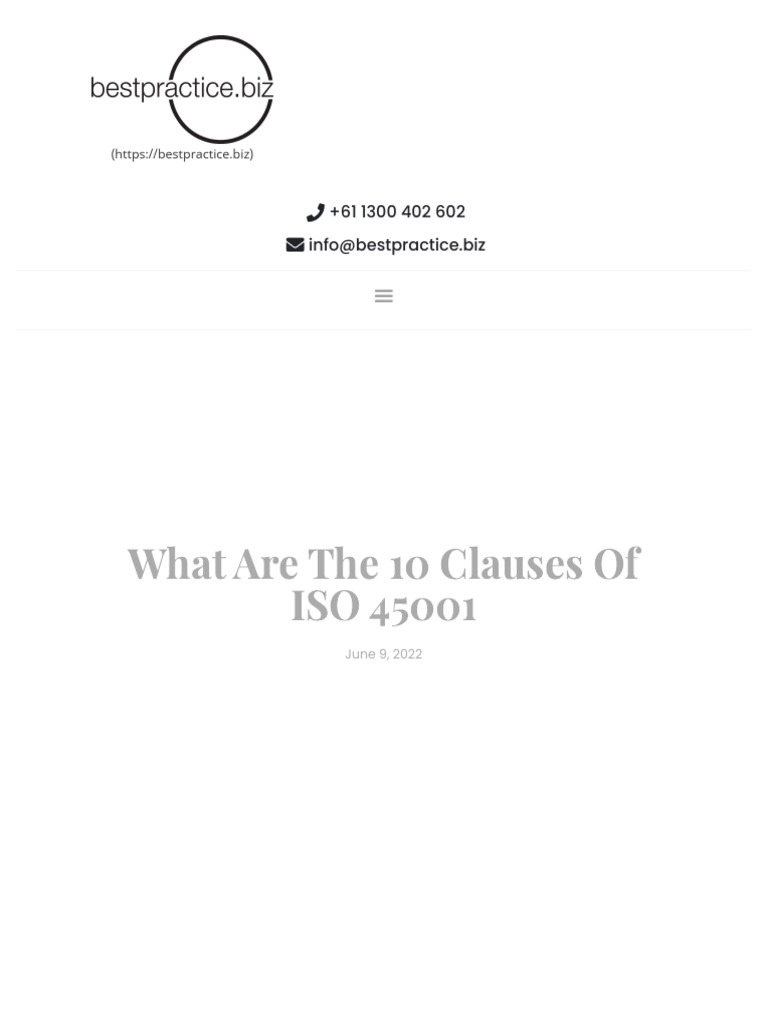 The 10 Clauses of ISO 45001 | PDF