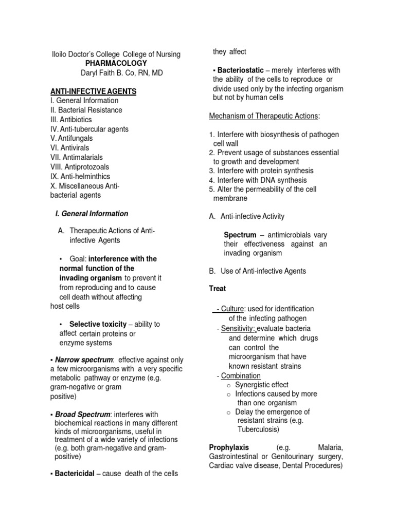 Anti-Infective Agents Overview | PDF