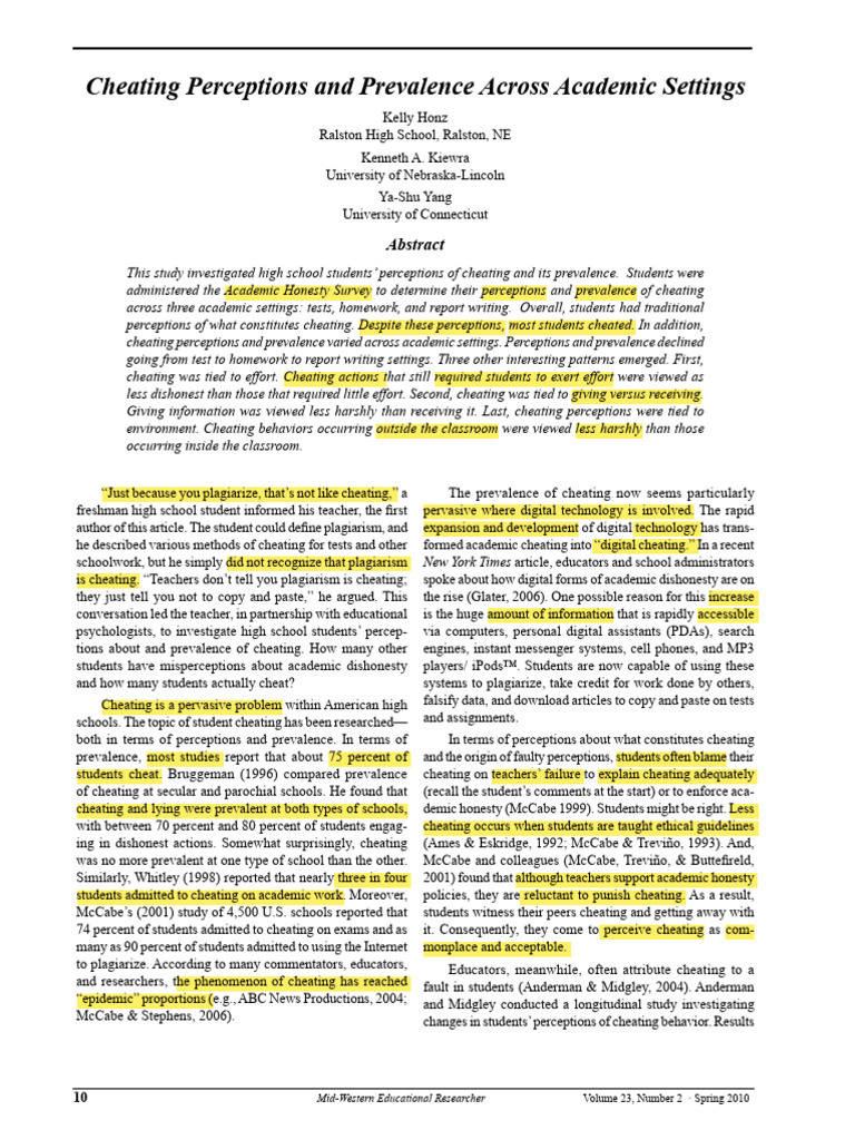 Cheating Perceptions Notes | PDF | Academic Dishonesty