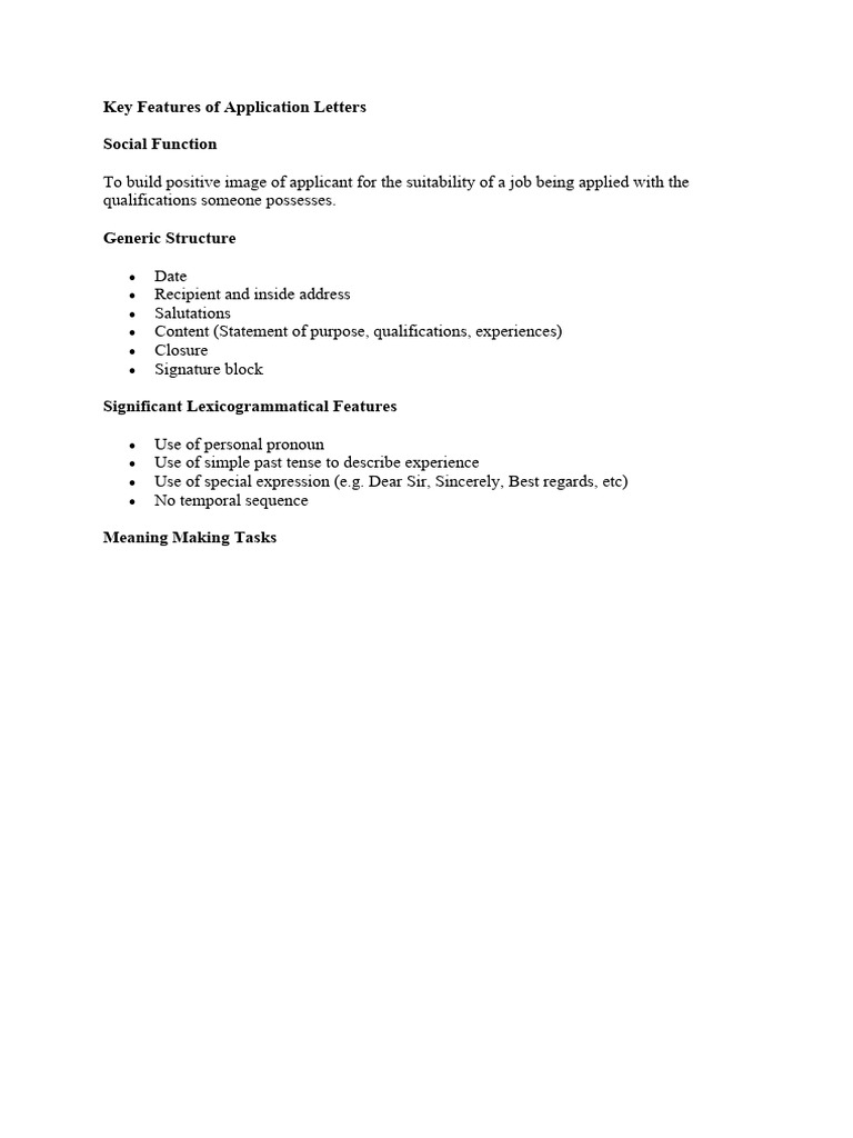 Key Features of Application Letters | PDF