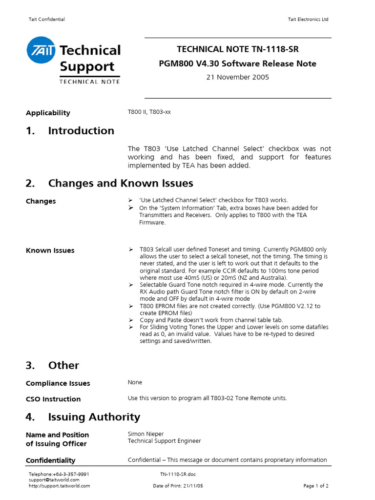 TN-1118-SR - PGM800 V4.30 Software Release Note | PDF