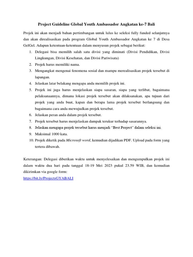 Project Guideline GYA BALI | PDF | Bisnis
