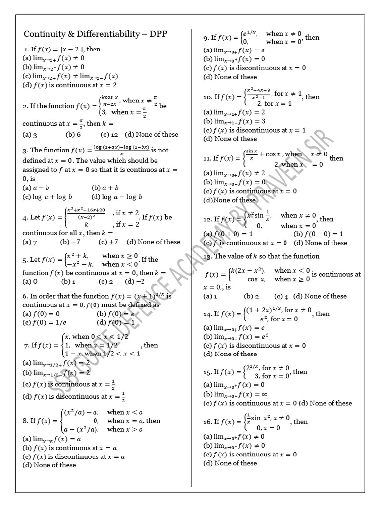 Continuity & Differentiability - DPP_19438060 | PDF