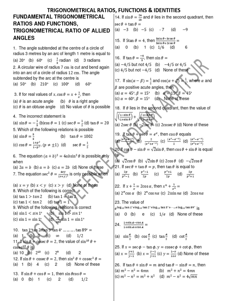Trigonometry - Assignment (Dpp)_20313927 | PDF