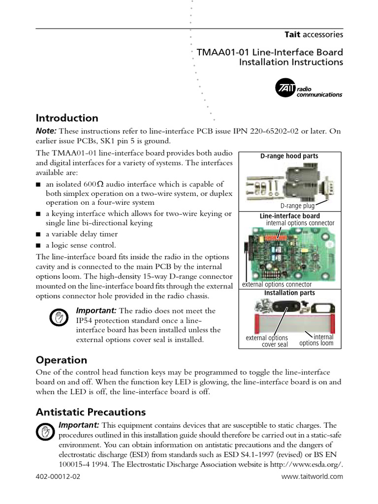 TMAA01-01 Line-Interface Board Installation Instructions: Tait ...