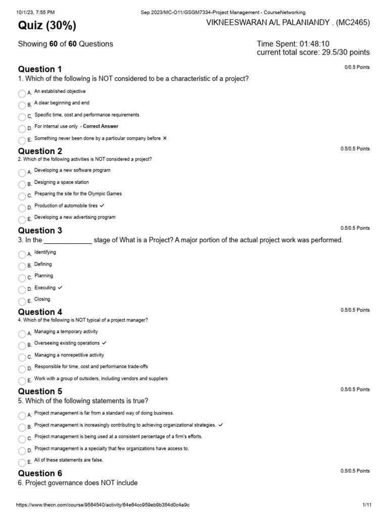 Project Managements Quiz Pdf