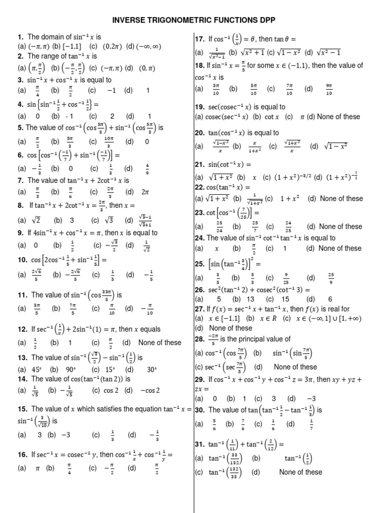 Inverse Trigo DPP - 21015817 | PDF