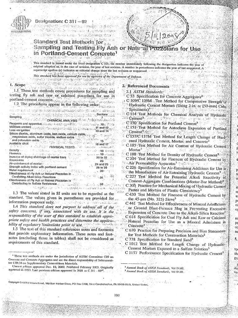 013-Astm C 311 (2002) Standard Test Methods For Sampling and Testing ...