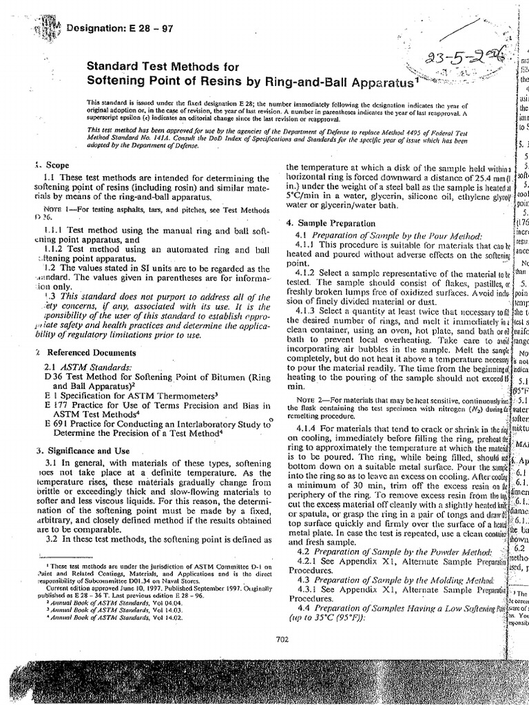 021-Astm e 28 1997 Softening Point of Resins Derived From Naval Stores ...
