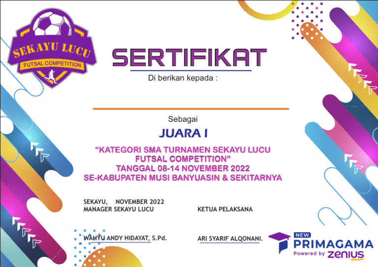Sertifikat SEKAYU LUCU Futsal Susulan | PDF