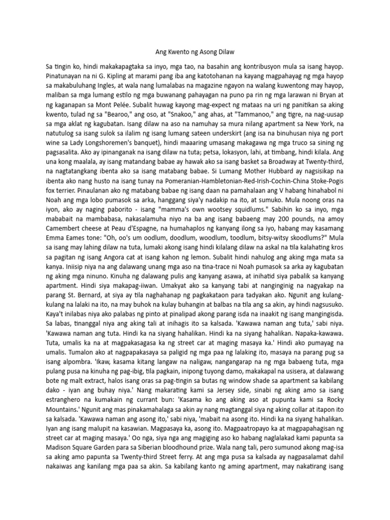 Ang Kwento NG Asong Dilaw | PDF