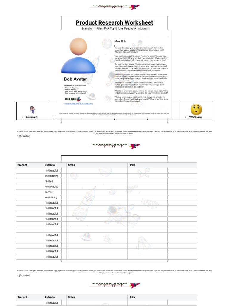 Product Research Worksheet | PDF