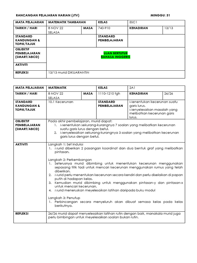 Pelajaran Matematika: Kecerunan & Pembahagi Tembereng | PDF