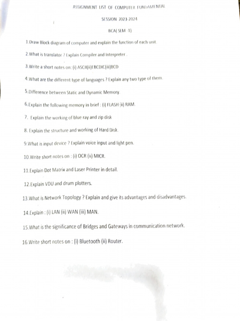 Assignment List of Computer Fundamental | PDF