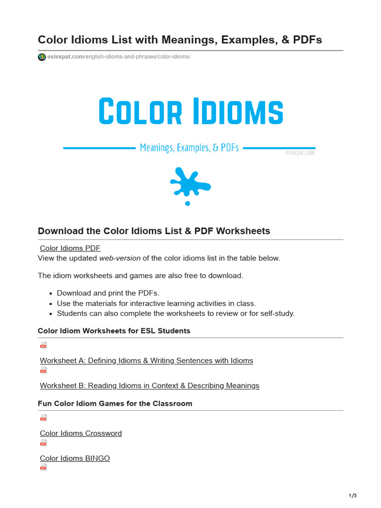 Color Idioms List With Meanings Examples PDFs | Download Free PDF | Idiom