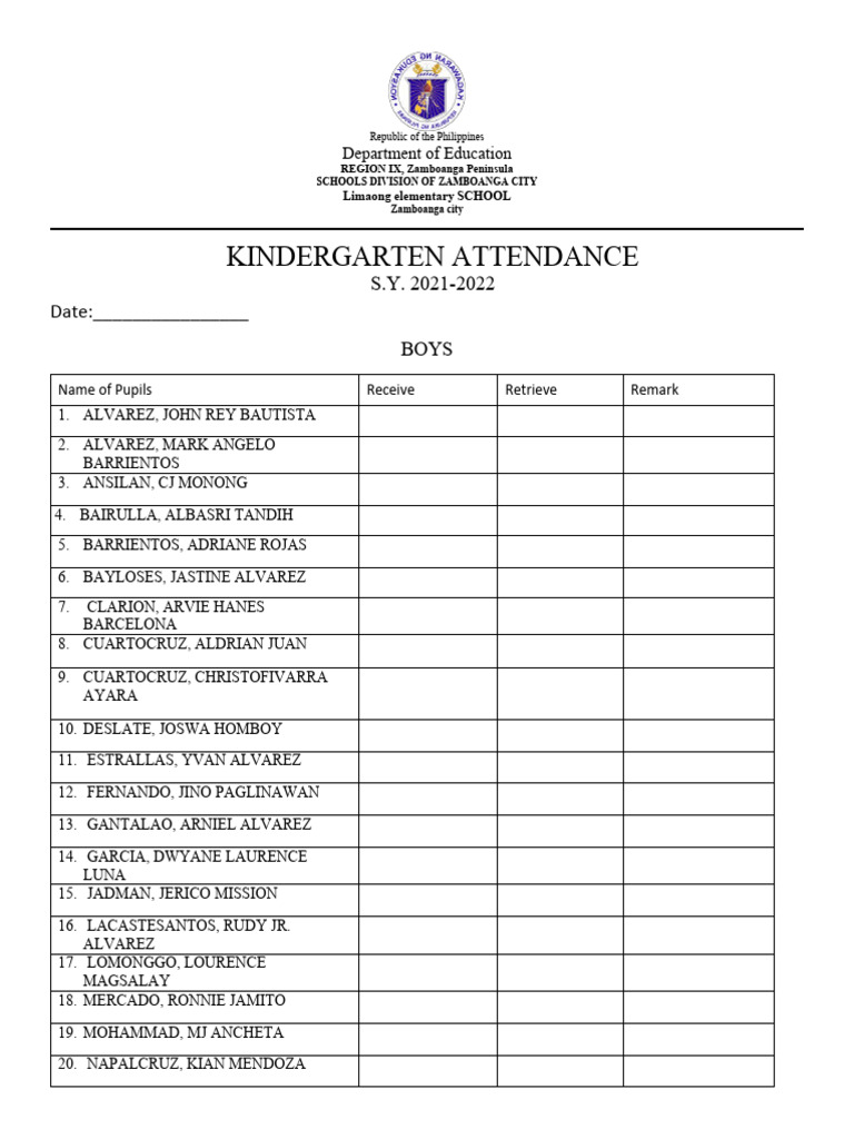 Kinder 21-22 Attendance | PDF