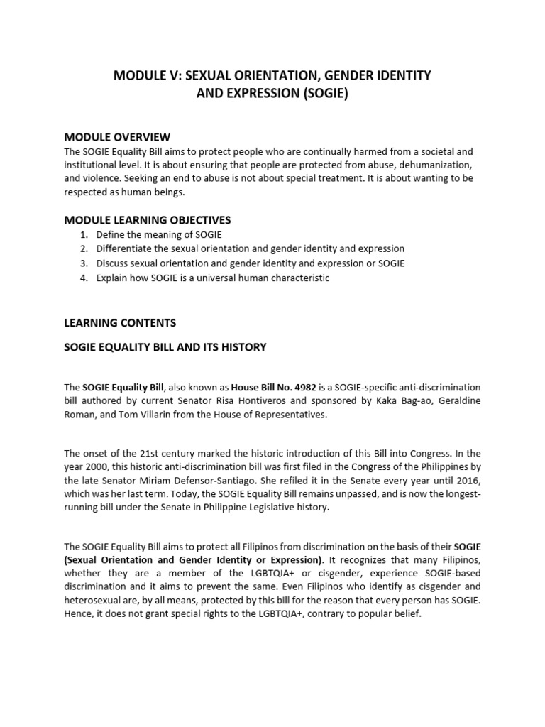 Module 5 Sexual Orientation, Gender Identity and Expression (Sogie ...