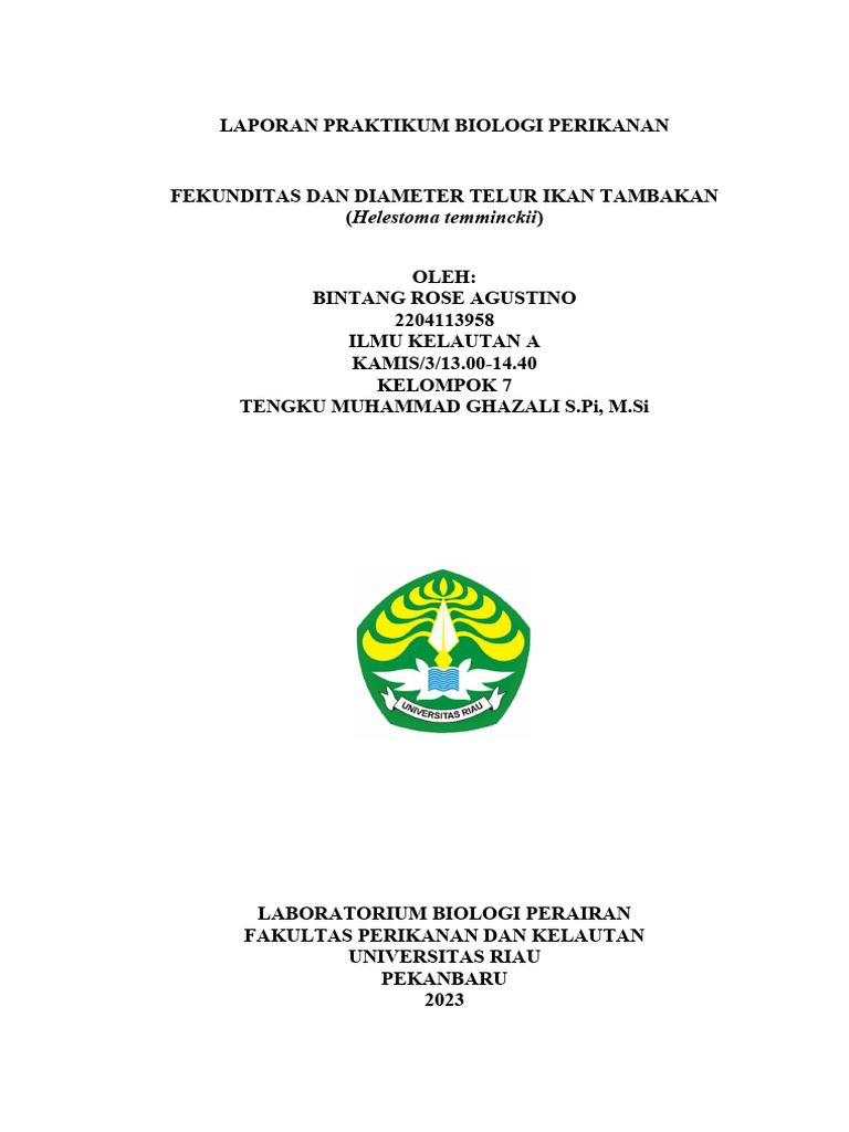 Laprak Fekunditas Dan Diameter Telur | PDF