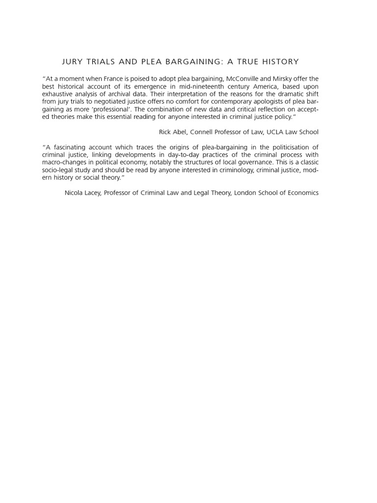 Jury Trials and Plea Bargaining a True History (Michael McConville ...